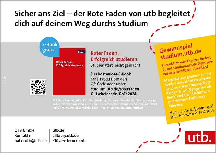 Kostenloses E-Book „Roter Faden: Erfolgreich studieren“ von utb. + Gewinnspiel